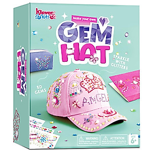 Klever Kits Decorate Your Own Baseball Cap with 7 Sheets Gems Stickers, Art & Crafts Kit for Kids, Fun Creative DIY Toys for Kids Girls
