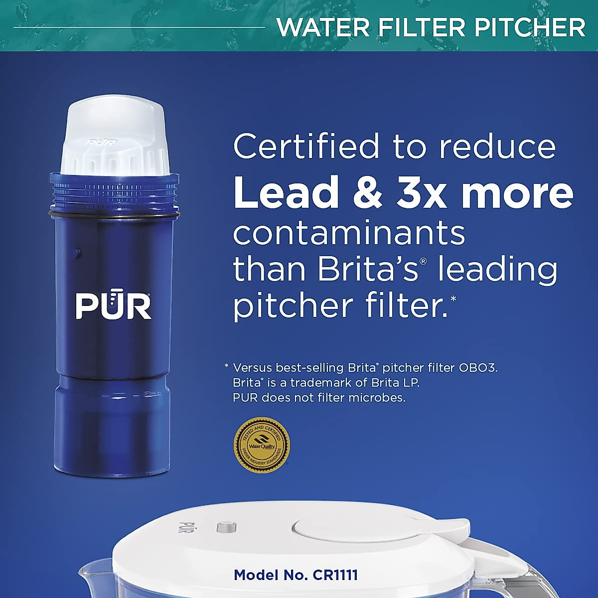 PUR Plus Water Pitcher Filtration System with 6 Months of Filters, 11 Cup, CR1111WLCR