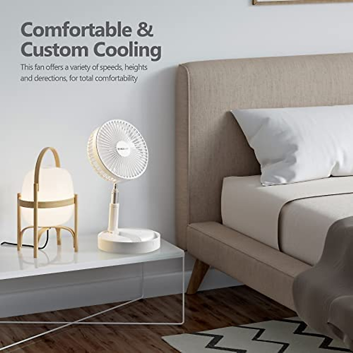 NEXAIR Premium Foldable Fan, 4 Speed Portable Fan with Adjustable Height 14” – 39.5 in, Rechargeable Folding Fan For Home And Office, Quiet Floor Fan For Bedroom, Battery Operated Fan For Travel