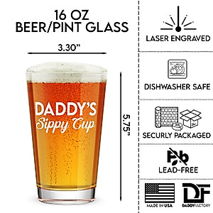 DADDY FACTORY Gifts For Dad Men Father's Day Beer Glass Cup - Funny Gift For New Dad, Expecting Father - 16 oz Laser Engraved Drinking Pint Glass Gift For Daddy, Made In USA