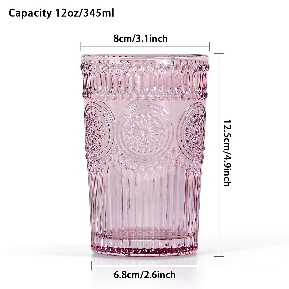 MDLUU Colored Glassware, Multicolor Drinking Glasses, Embossed Water Glasses, Colored Tumblers Glass, Capacity 12oz/345ml, Set of 4