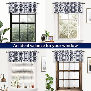DriftAway Mason Geometric Trellis Pattern Window Curtain Valance Rod Pocket 52 Inch by 14 Inch Plus 2 Inch Header Navy