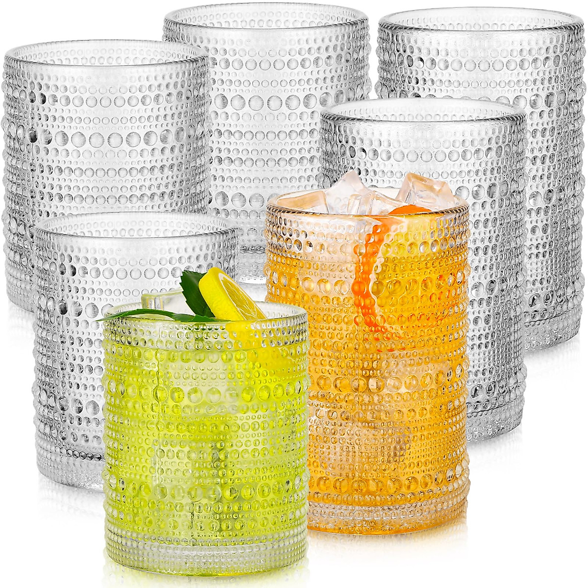Tanlade 12 Pcs Hobnail Drinking Glasses Set 12 Oz and 10 Oz Vintage Beaded Drinking Glassware Set Water Glass Cup Clear Embossed Highball Glasses Hobnail Glasses Tumbler for Beer Cocktail Soda Juice