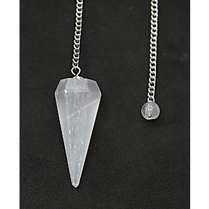 Amazing Gemstone Selenite Crystal Pendulum for Divination - Dowsing Pendulum Necklace with Chain and Crystal Ball for Reiki Healing and Crystal Grid Meditation