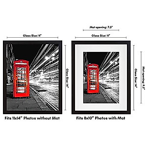 Americanflat 8x12 Picture Frame in Black Movable Sawtooth Hanger- Wall and Tabletop Easel & 11x14 Black Picture Frame - Displays 8x10 With Mat or 11x14 Without Mat