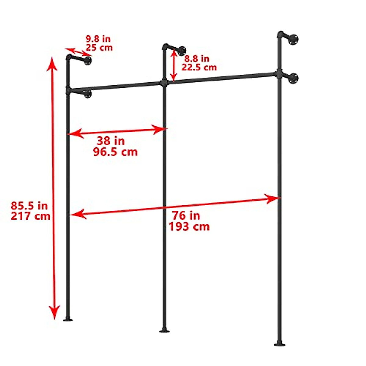 LANJIN Industrial Pipe Clothing Rack On Wall,Moden Wall Mounted Closet Storage Rack,Hanging Clothes Retail Display Rack,Heavy Duty Steampunk Garment Racks,Black & Double A