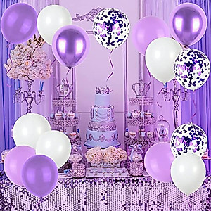 Purple and White Balloons, 50pcs 12 Inch Purple Balloons Metallic Purple Balloons Confetti Purple White Balloons for Purple Decorations, Birthday Shower Princess Theme Party Decorations
