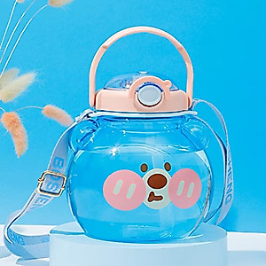 Meideli 48OZ Cute Water Bottles with Lid Straw and Strap, Clear Large Capacity Creative Summer Aesthetic Water Bottles for Girls Boys Blue