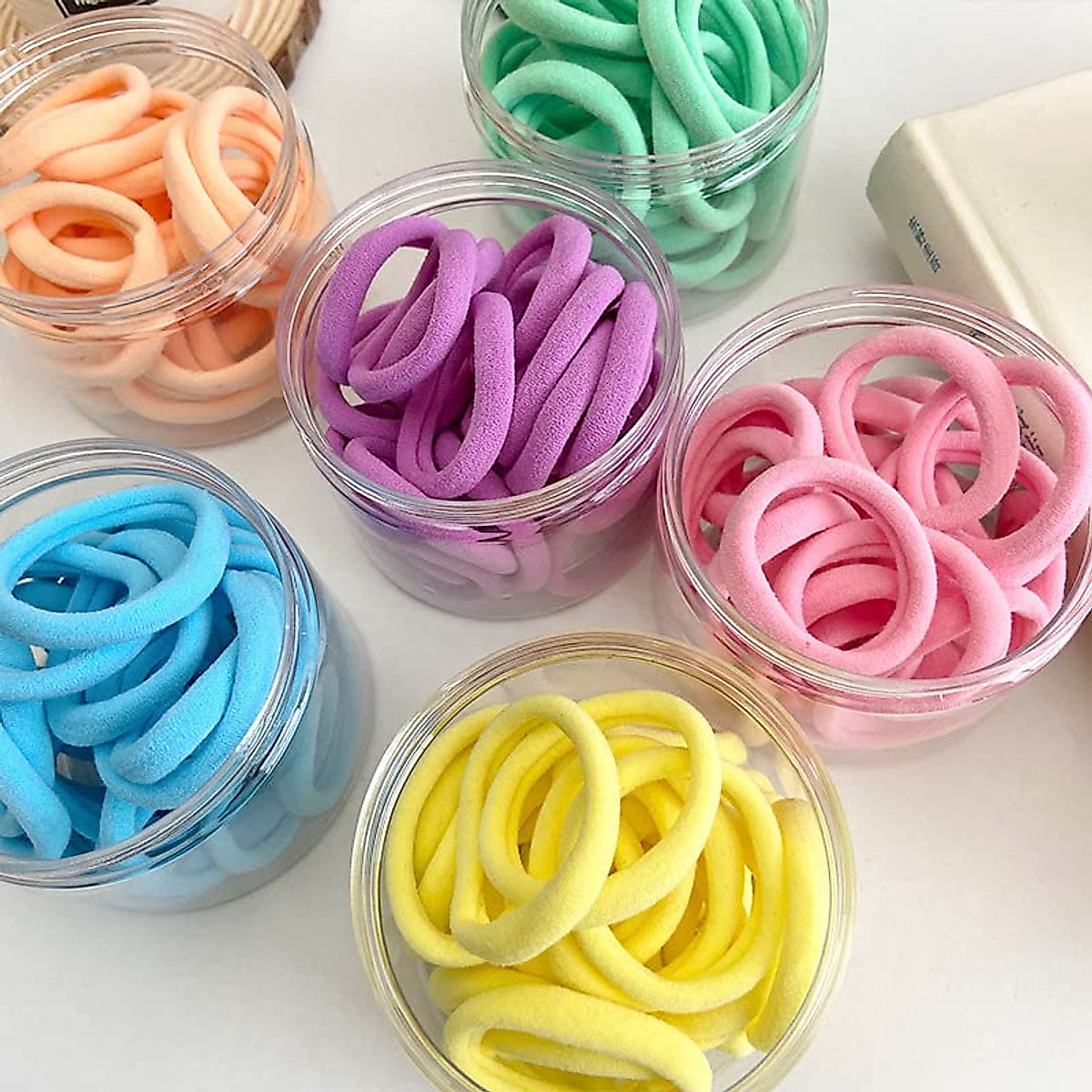 48PCS Seamless Hair Ties Macaron Rainbow Colorful High Elastic Ponytail Holders Hair Bands for Women Girls Teens Children Thick Hair Thin Hair Braided Accessories No Damage Stretchy Gift for Her