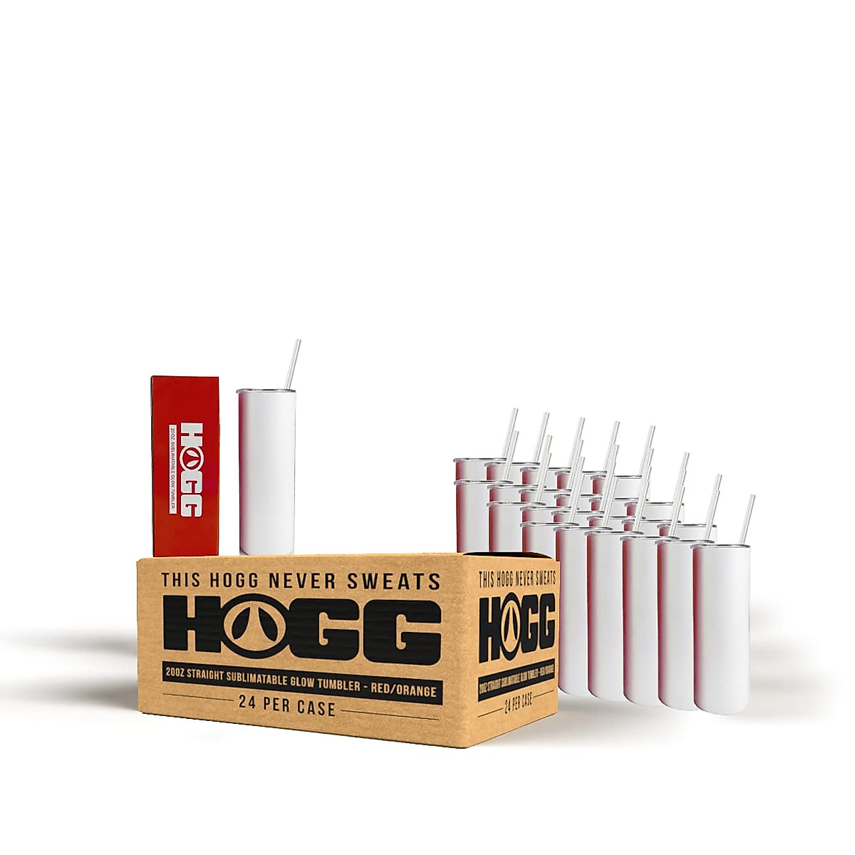 Hogg 20oz Sublimation Glow in the Dark Tumbler Case (24 Units) - Red Glow, Glow in the Dark Sublimation Tumblers 20 oz, Blank Tumblers in Bulk, Glows After Exposure to Light - Red Tumbler