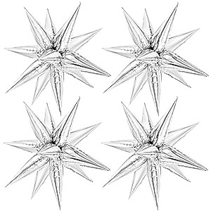 MIAHART 50 Pcs Silver Starburst Cone Mylar Balloons 26 inch Silver Foil Star Balloons Metallic Large Silver Point Star Balloons for Birthday Wedding Christmas Baby Shower Party Supplies