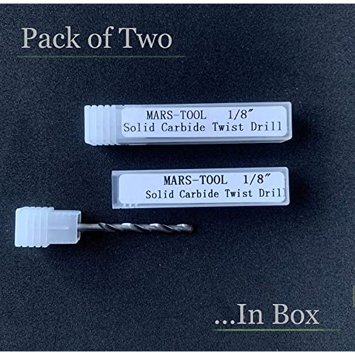 2/Pack Solid Carbide Drill Bit for Hardened Steel 1/8" HRa 91.3 Aerospace Standard K20 Tungsten Carbide Jobber Length Twist Drill for Metal 118 Degree Four Facet Point Fractional Size
