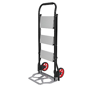 2-in-1 Hand Truck 3-Step Ladder, 250 LBS Load Capacity Folding Hand Truck Dolly with 2 Wheels, Portable Step Stool with Extra Wide Non-Slip Pedal, Multi-Use Ladder Cart for Household, Kitchen, Office