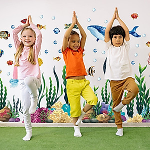 Under the Sea Wall Decals 2 Sheets Ocean Wall Decals Stickers Large Coral Reef and Seaweed, Bubbles Vinyl Wall Sticker Underwater Sea Wall Stickers for Toddler Baby Nursery Living Room Office Bathroom