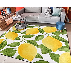 ALAZA Watercolor Lemon Fruit Leaf Non Slip Area Rug 4' x 5' for Living Dinning Room Bedroom Kitchen Hallway Office Modern Home Decorative