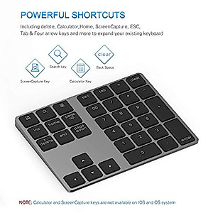 Bluetooth Number Pad, Lekvey Aluminum Rechargeable Wireless Numeric Keypad Slim 34-Keys External Numpad Keyboard Data Entry Compatible for Macbook, MacBook Air/Pro, iMac Windows Laptop Surface Pro etc