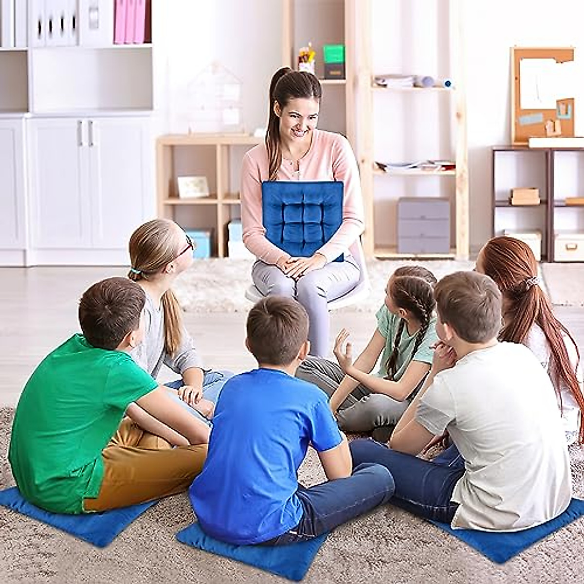 PLULON 4 Pack Chair Cushion Pads for Dining Chairs Soft Square Indoor Seat Pad Swinging Chair Cushions Seating Pillows with Ties for Kitchen Office Classroom Patio Garden Sofa Floor Chairs (Navy Blue)