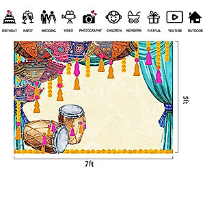 Lofaris India Traditional Wedding Backdrop for Photography Yellow Flower Curtain Background for Hindu Indian Wedding Decor Marigold Puja Ganpati Wedding Photo Booth Props 7x5ft