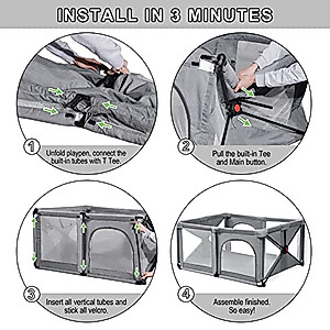 Yacul 29.3"-51.5" Stair Gate Black & Foldable Baby Playpen with Carry Bag, Lightweight Play Pen for Babies and Toddlers Easy to Assemble or Disassemble, 59x47x28 Inches