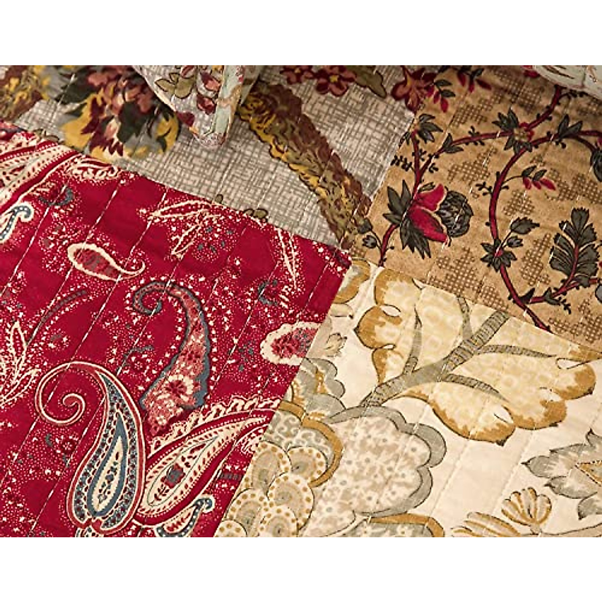 Chezmoi Collection Leslie 3-Piece Floral Patchwork Pre-Washed 100% Cotton Quilt Set, Queen