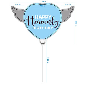 Heavenly Balloons on a stick Happy Heavenly Birthday blue/purple balloon heart shaped with angel wings