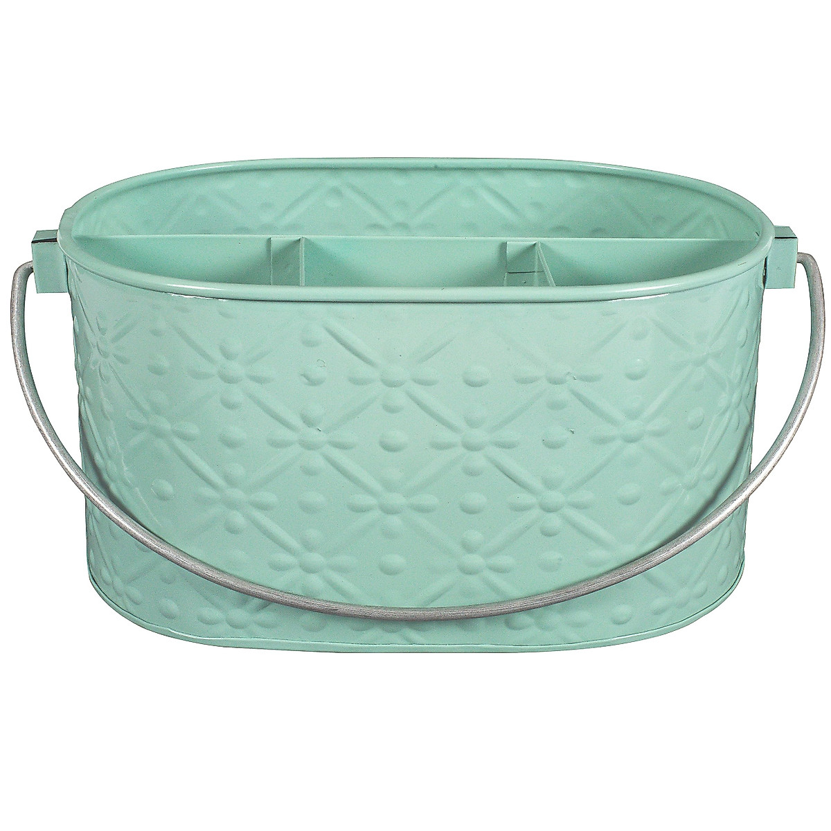 CLEENTABLE Farmhouse Chic Utensil Caddy, Green, Galvanized Steel, 10 x 6.5 x 5.5 inches, 4 Compartments, 2 lbs Capacity