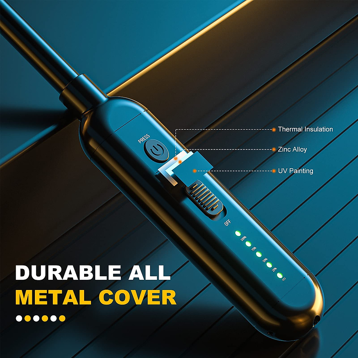 Candle Lighters USB-C Electric Rechargeable: Plasma Arc Windproof Flameless Extra Long Electric Lighter with Safe Button for Grill BBQ Fireplace Camping Stove Kitchen Firework Birthday Christmas