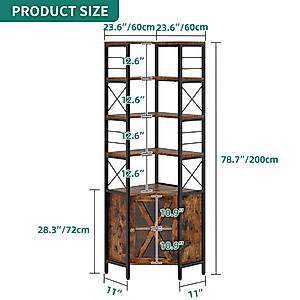 YITAHOME Corner Bookshelf with Storage, 7-Tier Corner Shelf with Doors, Large Corner Bookcase Display Rack for Living Room Bedroom Home Office, Rustic Brown