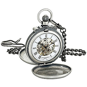 Charles-Hubert, Paris 3868-S Classic Collection Antiqued Finish Double Hunter Case Mechanical Pocket Watch
