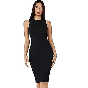 Verdusa Women's Sleeveless Round Neck Basic Bodycon Pencil Knee Length Dress Black L