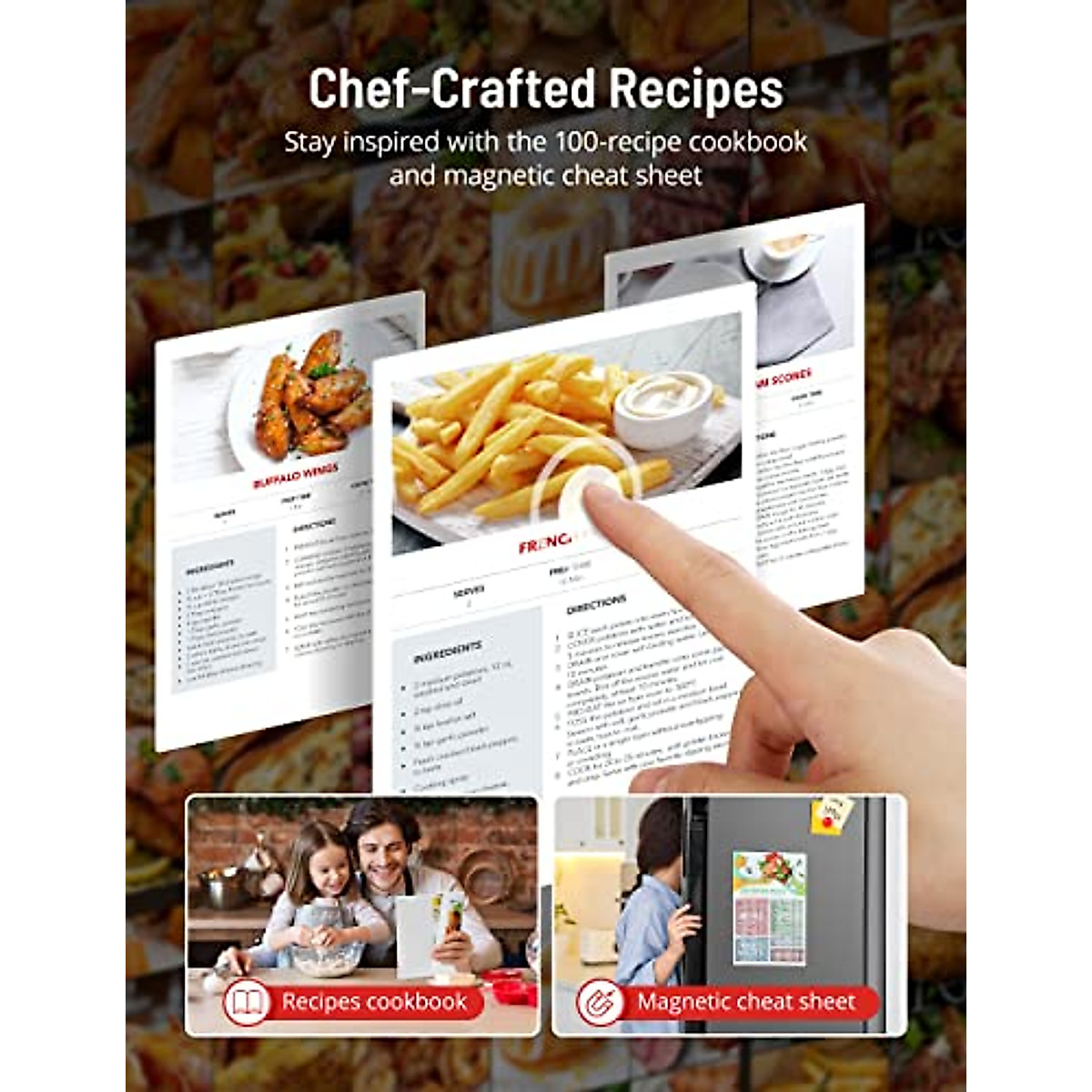 Air Fryer Toaster Oven Combo, Paris Rhône 24-in-1 Countertop Convection Ovens, 26QT Large Rotisserie Cooker with Led Digital Touchscreen, Sensitive Knob, Basket, Rack Tray, Cookbook and Magnet Menu