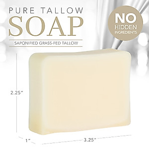 Natural Tallow Bar Soap for Men and Women, 4 oz - Handmade Soap Bar for Sensitive Skin to Help Relieve Symptoms of Eczema - Unscented Body Soap for Adults, Kids with No Additives, Palm Oil-Free