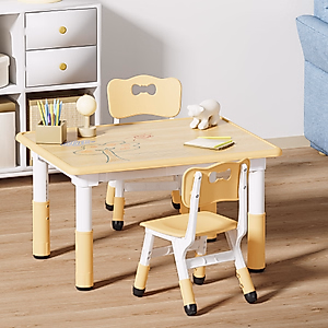 Brelley Kids Table and 2 Chairs Set, Height Adjustable Toddler Table and Chair Set, Graffiti Desktop, Classroom/Daycare/Home, Children Multi-Activity Table for Ages 2-8