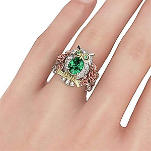 Jeulia 1 Carat Owl Rings for Women 925 Sterling Silver 18K Gold Plated Wedding Rings Oval Cut Solitaire Engagement Rings with Emerald Stone Anniversary Promise Rings Romantic Gift (5)