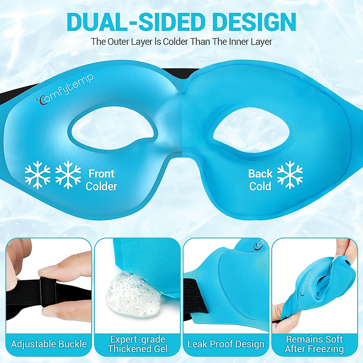 Comfytemp Cold Gel Eye Mask, Cooling Eye Ice Pack for Puffiness, Reusable Cold Compress Eye Mask for Puffy Eyes, Dry Eyes, Sinus, Dark Circles, Migraines Relief, FSA HSA Approved, Lycra Side, 1 Pack