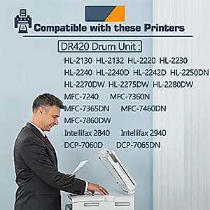 DR420 Compatible DR-420 Black Drum Unit Replacement for Brother DR-420 DCP-7060D DCP-7065DN Intellifax 2840 MFC-7240 HL-2130 HL-2132 Toner.(2 Pack)