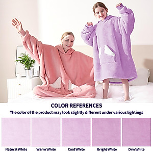 Touchat Wearable Blanket Hoodie, Oversized Sherpa Blanket Sweatshirt with Hood Pocket and Sleeves, Super Soft Warm Plush Hooded Blanket for Kids, One Size Fits All (Purple)