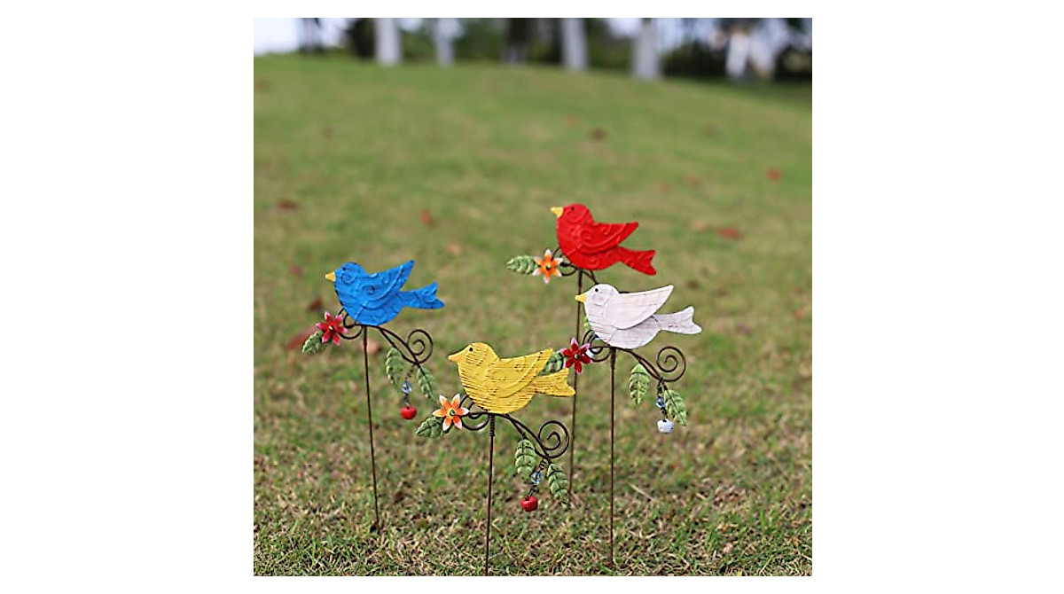4 Pack Metal Bird Garden Stakes - Vibrant Outdoor Yard Decor