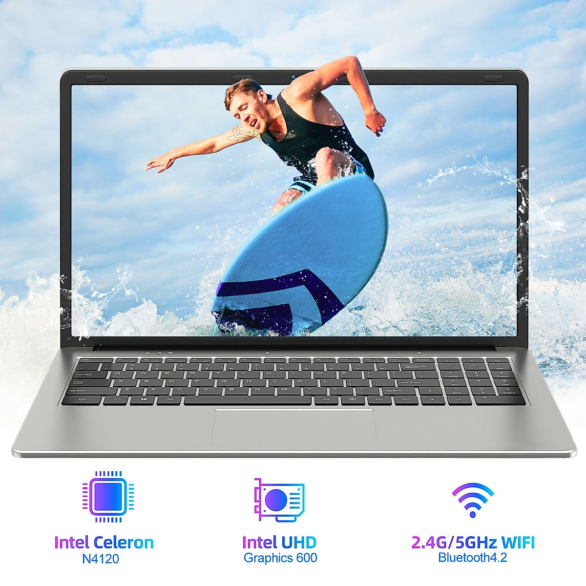 SGIN Laptop 15.6 Inch, 4GB RAM 128GB SSD Laptops Computer with Intel Celeron Quad Core Processor(up to 2.6 GHz), Intel UHD Graphics 600, Webcam, Mini HDMI, 2.4G/5GHz WiFi, 2*USB3.0, BT 4.2