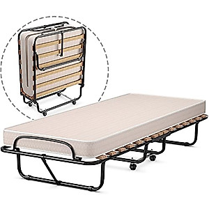 Renatone Folding Bed with Mattress, Portable Guest w/ 4 inch Memory Foam Sturdy Metal Frame, Rollaway Cot Size for Adults, Sleeper Bedroom, Living Room, Office, Camping Clear Small Single