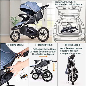 Baby Jogging Stroller for Toddler Kids Compact Single City Jogger Strollers All Terrain Jog 3 Wheels Pushchair Expedition with Parent Console (Blue)