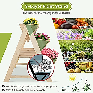 Safstar 3-Tier Vertical Garden Bed, Wooden Elevated Planter Bed with Legs, Storage Shelf, 2 Hooks, Raised Bed Kit for Flower Vegetable Herb, Outdoor Plant Box Stand for Yard Garden Balcony Planter