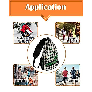 Gsypo Sling Backpack, St. Patrick's Day Lucky Of The Irish Black Buffalo Plaid Waterproof Lightweight Small Sling Bag, Travel Chest Bag Crossbody Shoulder Bag Hiking Daypack for Women Men