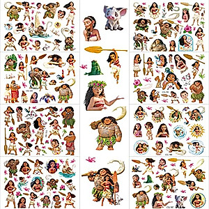 8 Sheets Temporary Tattoos Stickers For Moana, Moana Birthday Party Supplies Decorations Party Favors, Gifts for Boys Girls School Classroom Rewards