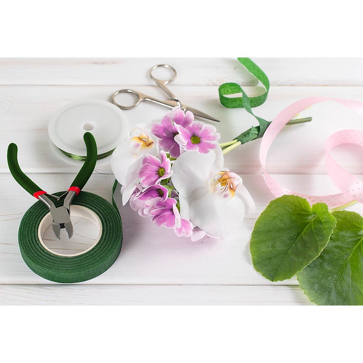 Paxcoo Floral Tape and Floral Wire Arrangement Tools Kit with Wire Cutter 26 Gauge Stem Wire and 22 Gauge Paddle Wire for Bouquet Stem Wrap Florist