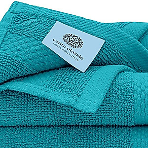 White Classic Luxury Cotton Washcloths | 12 Pack Luxury Bath Mat | 2 Pack Bundle (Aqua)