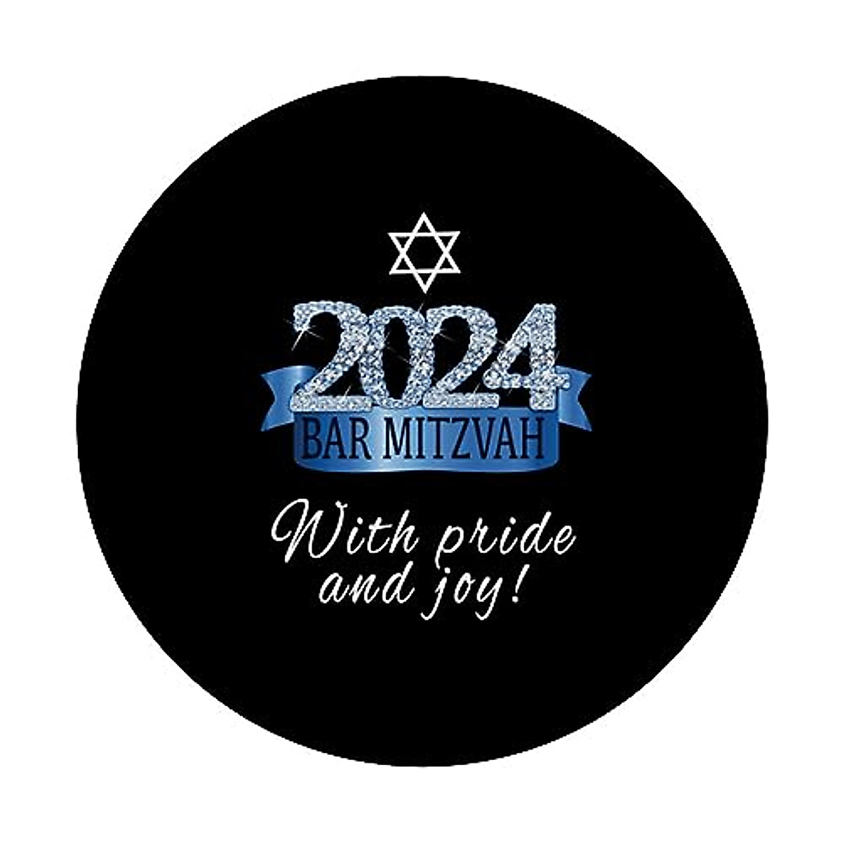 Bar Mitzvah 2024 I With Pride & Joy I Blue Banner Decor PopSockets Standard PopGrip