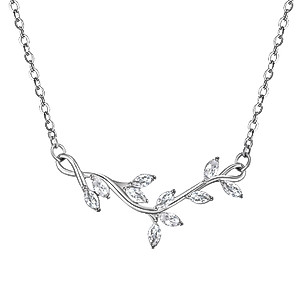 SWEETV Crystal Wedding Bridal Necklace for Brides, Cubic Zirconia Dainty Vine Pendant Necklace for Women, Bridesmaid Gift