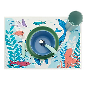 BLUE PANDA - Stick-On Disposable Baby Placemats for Kids, Fun Under The Sea (12 x 18 in, 50 Pack)