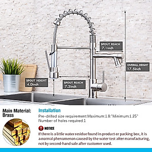 Qomolangma Commerical Kitchen Faucet with Pull Down Sprayer, Single Handle Kitchen Sink Faucet with LED Light 2 Spout, with Deck Plate Brushed Nickel